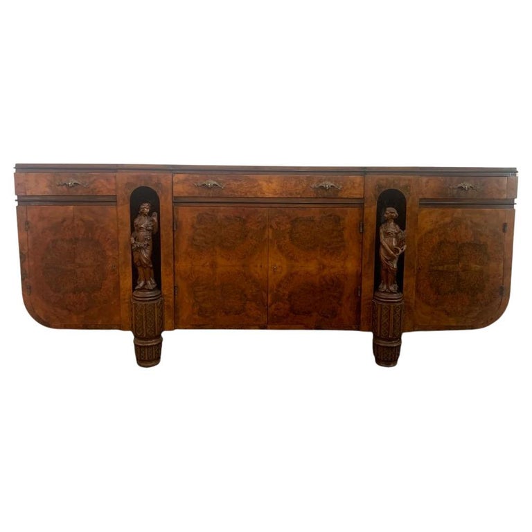 Vintage Sideboard in Walnut Root with Sculptures on the Front, 1920s ...