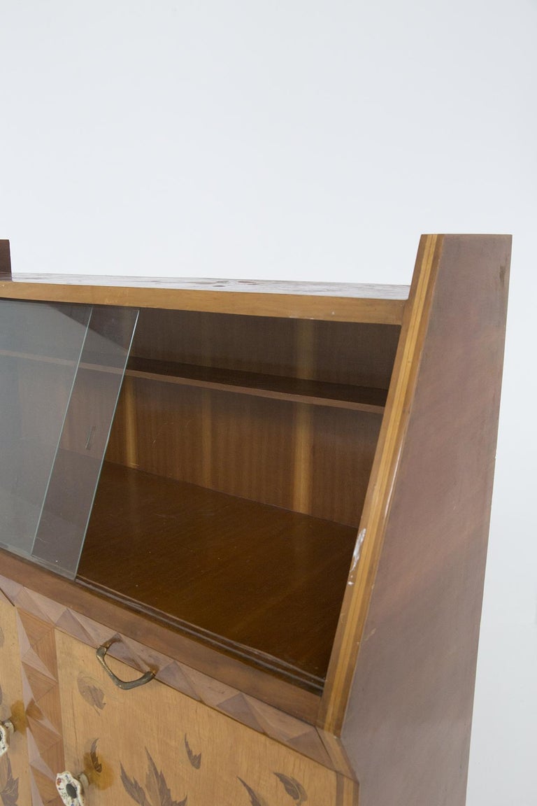 Vintage Sideboard in Wood, Glass and Ceramic For Sale at 1stDibs