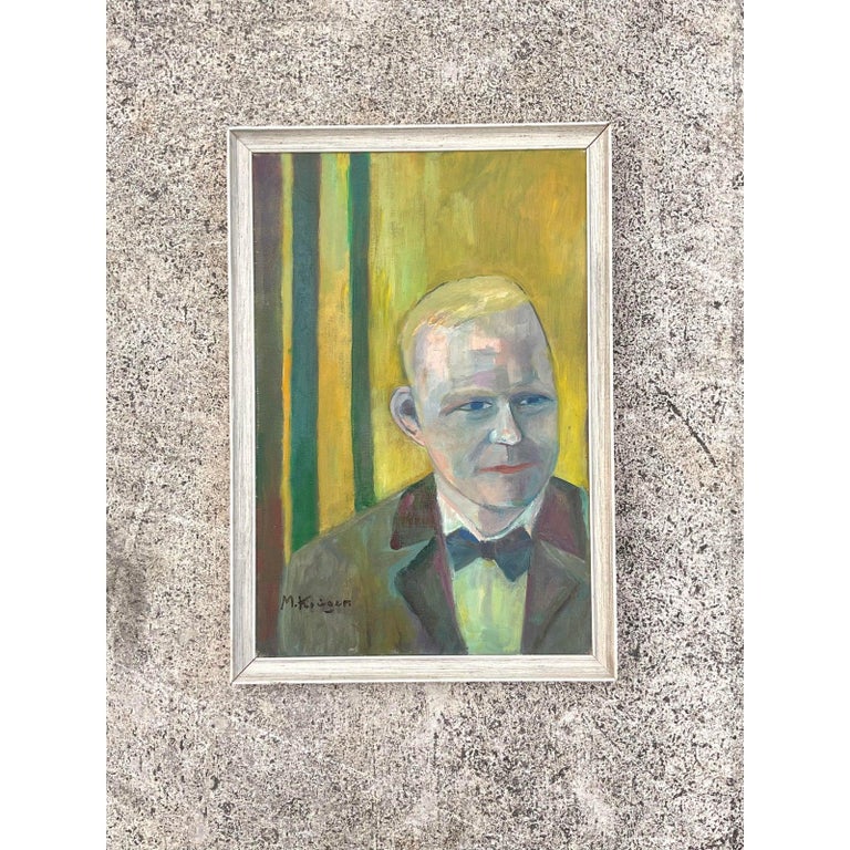 Vintage Signed Abstract Original Oil Portrait Portrait For Sale at 1stDibs