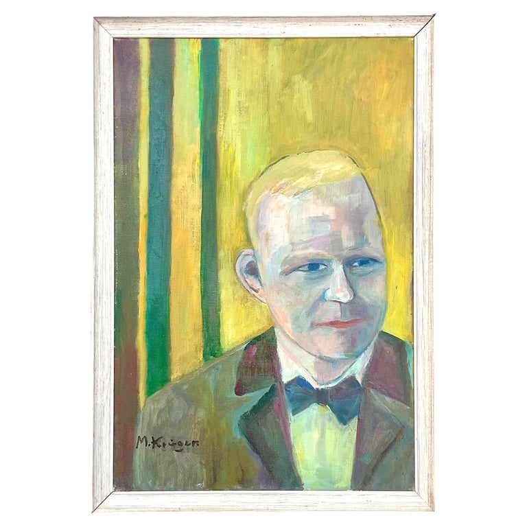 Vintage Signed Abstract Original Oil Portrait Portrait For Sale at 1stDibs