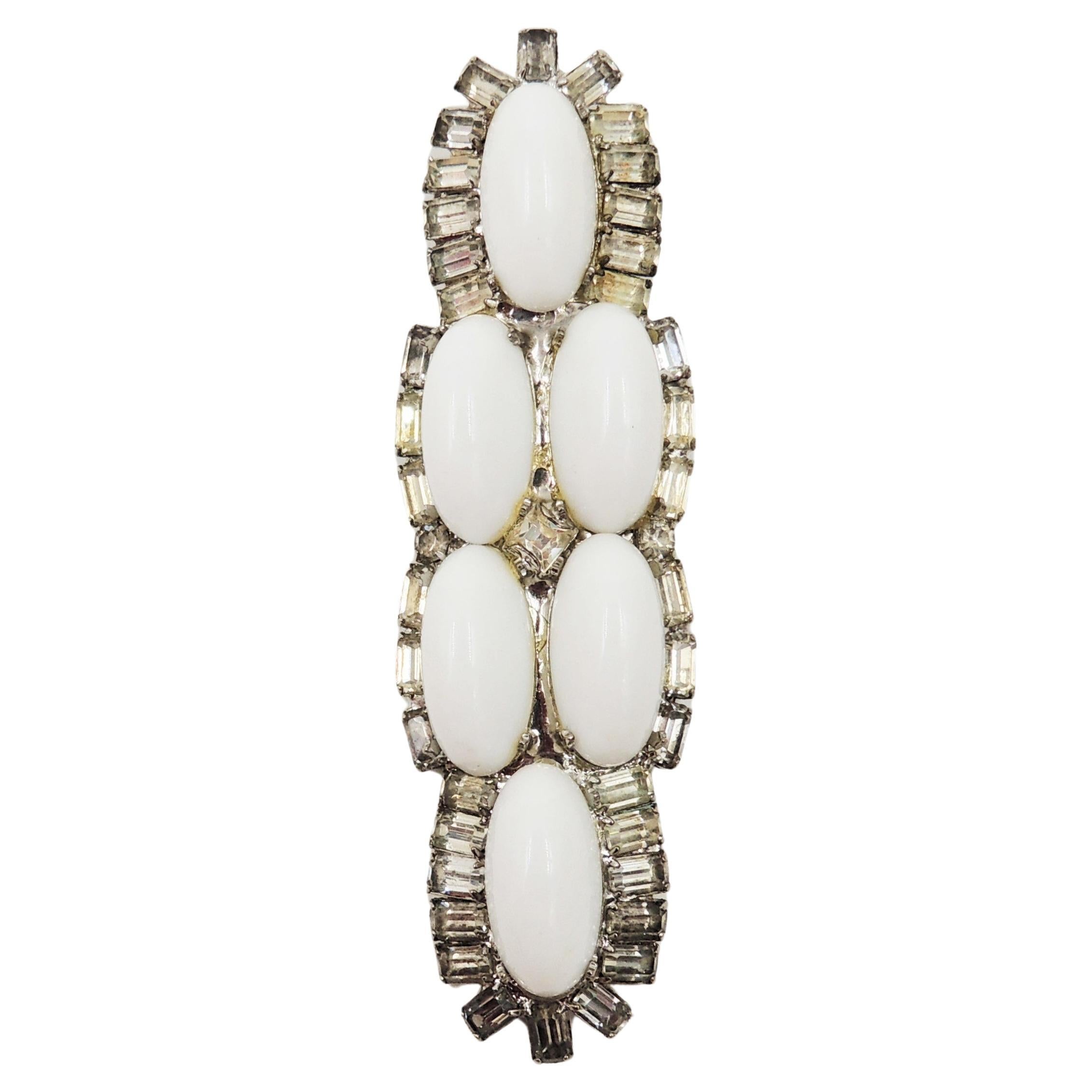 Vintage Signed DeLillo Rhodium Plate White Cabochon Rhinestone Dress ...