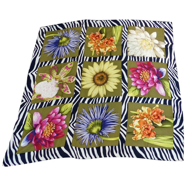 Vintage Signed Echo Floral Design Silk Scarf For Sale at 1stDibs