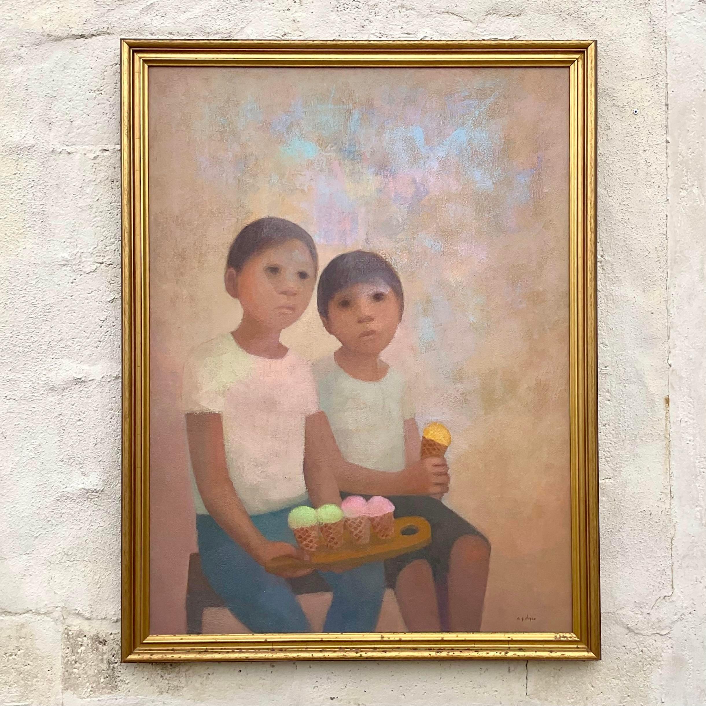 Vintage Signed Expressionist Figurative Original Oil Painting on Canvas ...