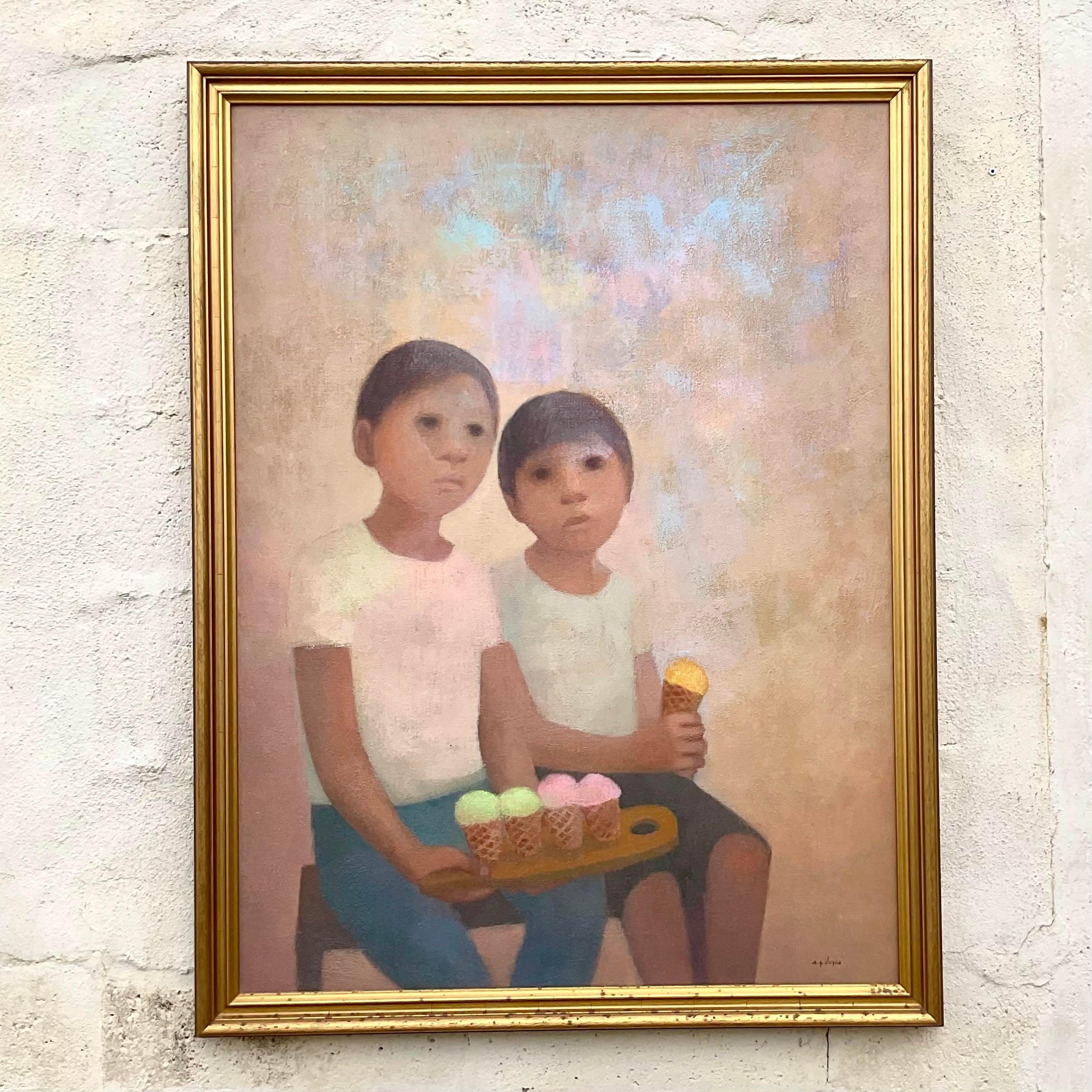 Vintage Signed Expressionist Figurative Original Oil Painting on Canvas ...