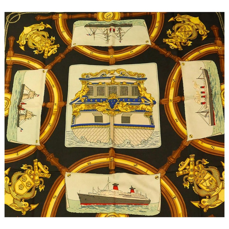 Vintage Signed Hermes France Silk Scarf For Sale at 1stDibs