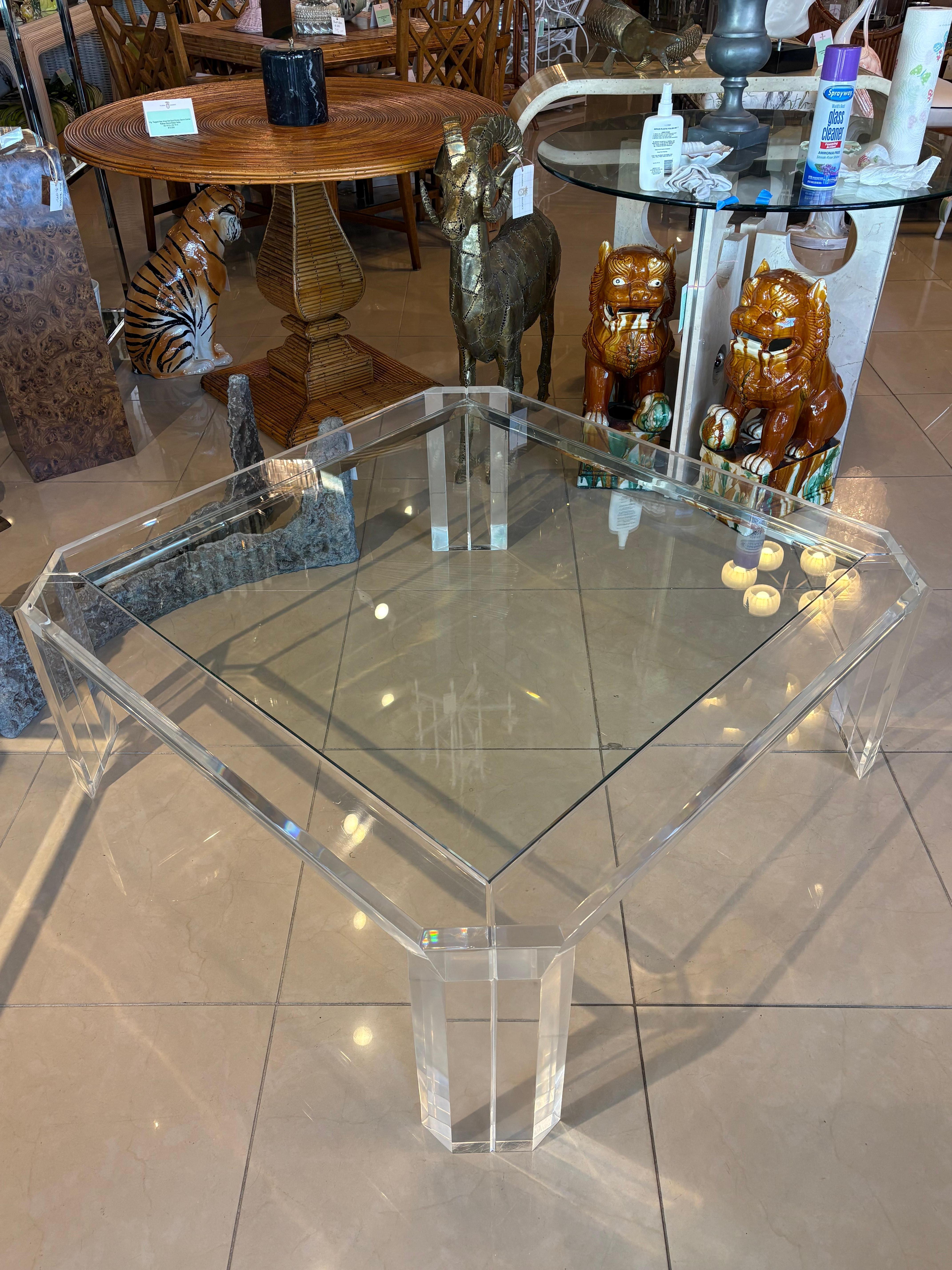 Vintage Signed Les Prismatiques Lucite and Glass Cocktail Coffee Table ...