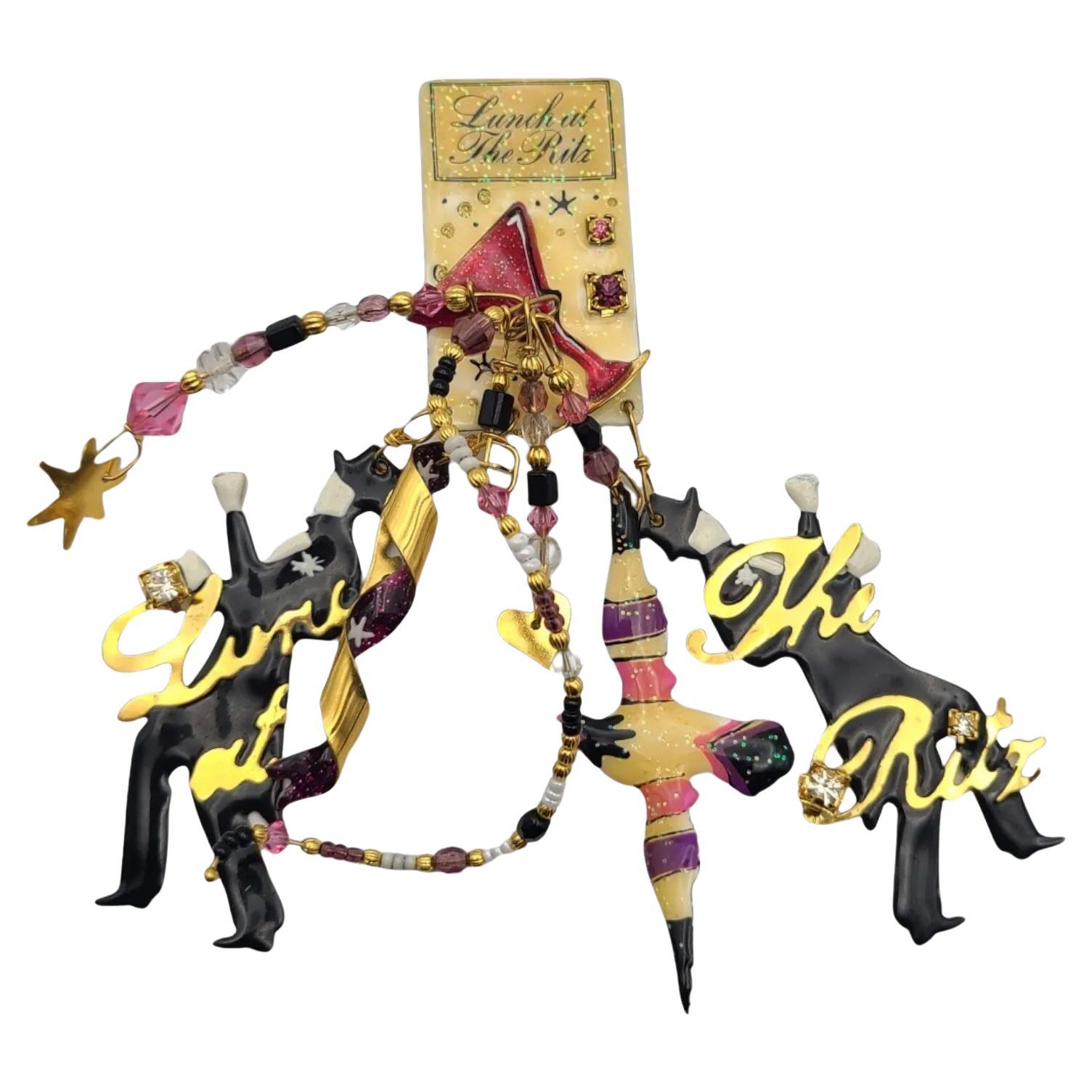 Vintage Signed Lunch at the Ritz Enamel Multi Charm Tuxedo Party Brooch ...