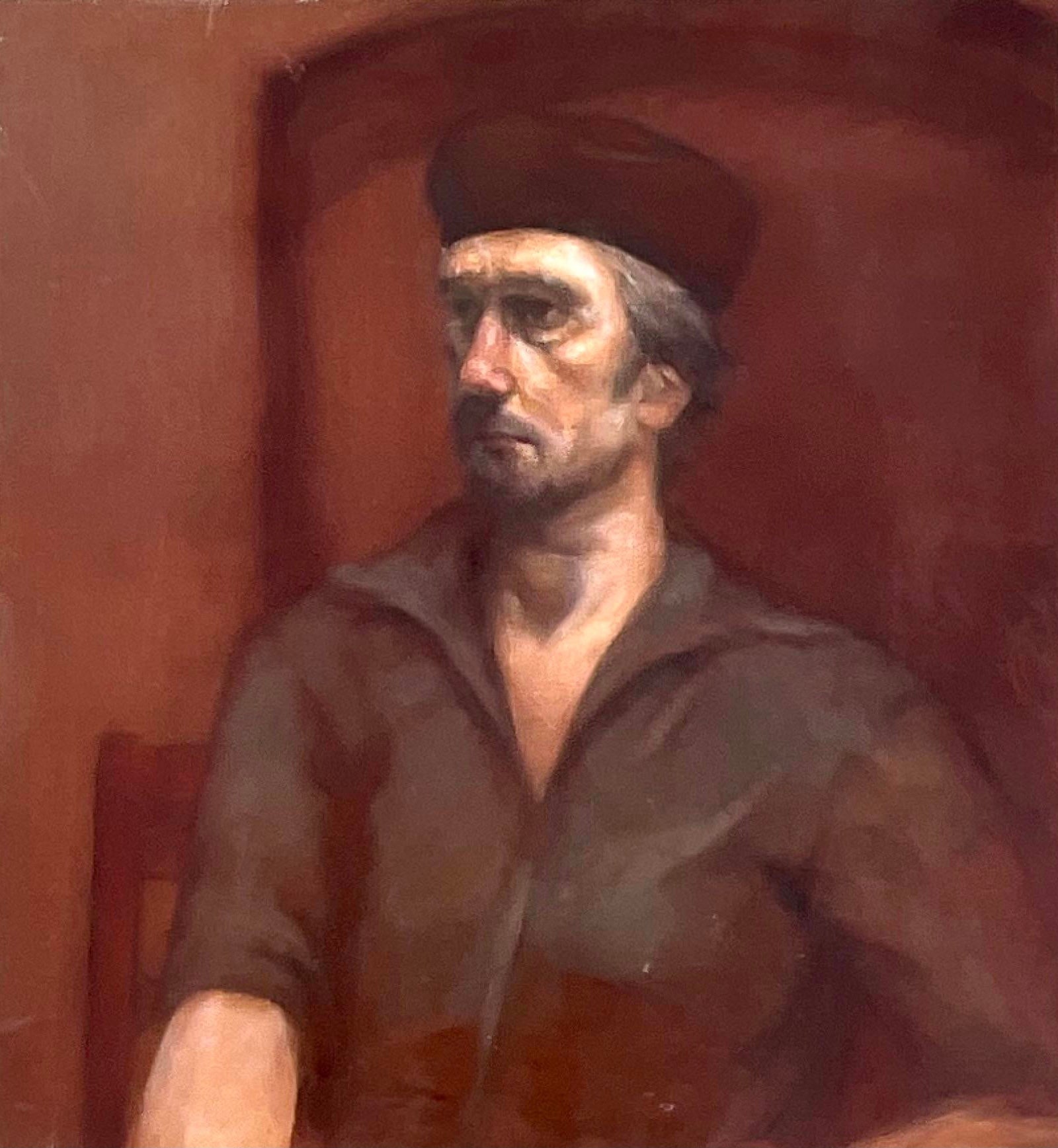 Vintage Signed Original Oil Painting of Man in Hat For Sale at 1stDibs