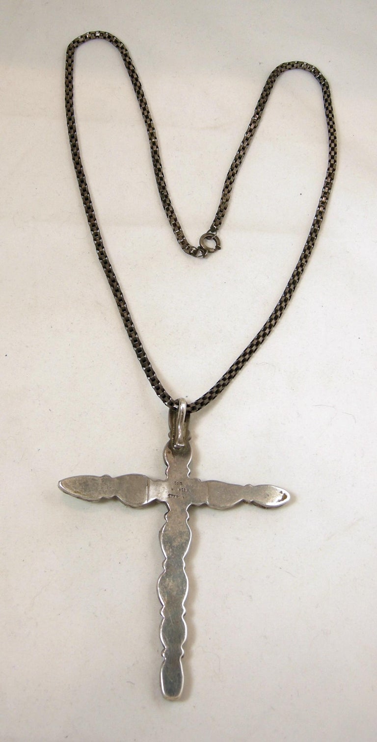 Vintage Signed Tom Willeto Sterling Navajo Green Turquoise Cross With ...