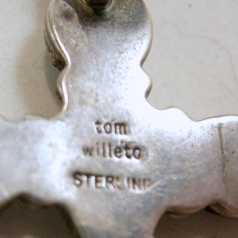 Vintage Signed Tom Willeto Sterling Navajo Green Turquoise Cross With ...