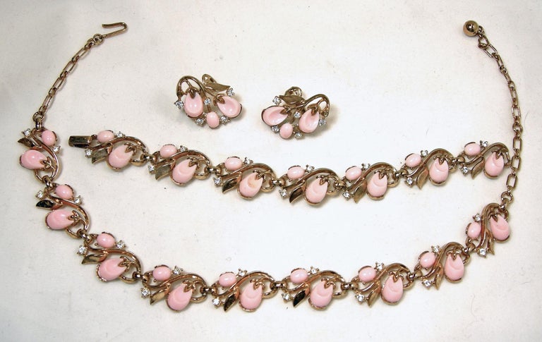 Vintage Signed Trifari Pink Parure … Necklace, Bracelet and Earrings ...
