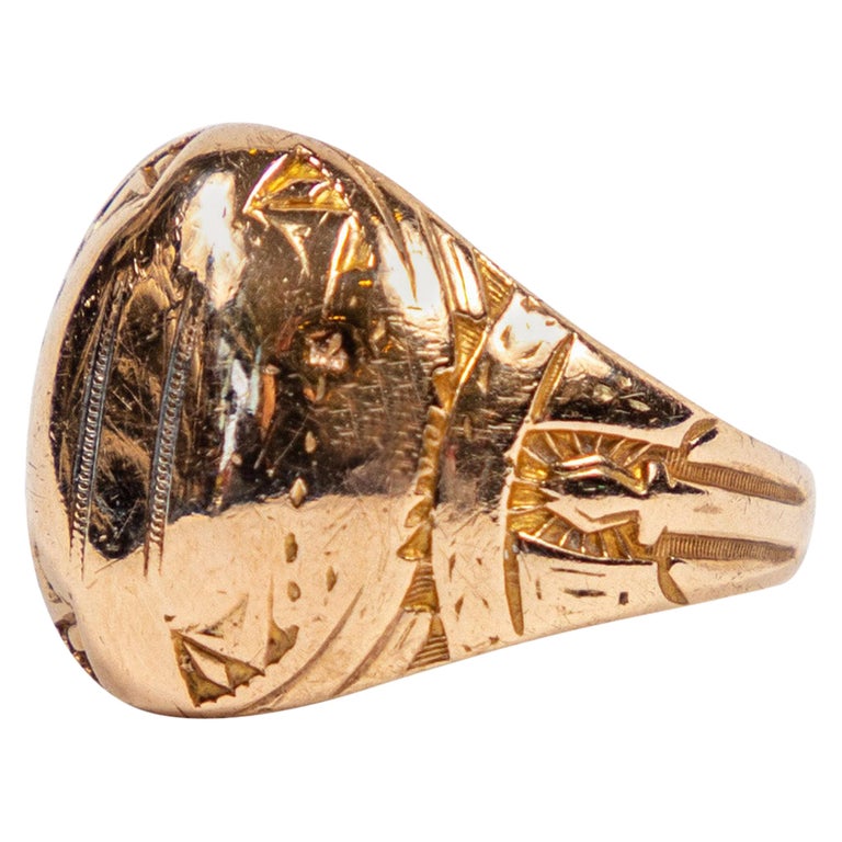 Vintage Signet Style 10 Karat Gold Class Ring by Herff Jones at 1stDibs