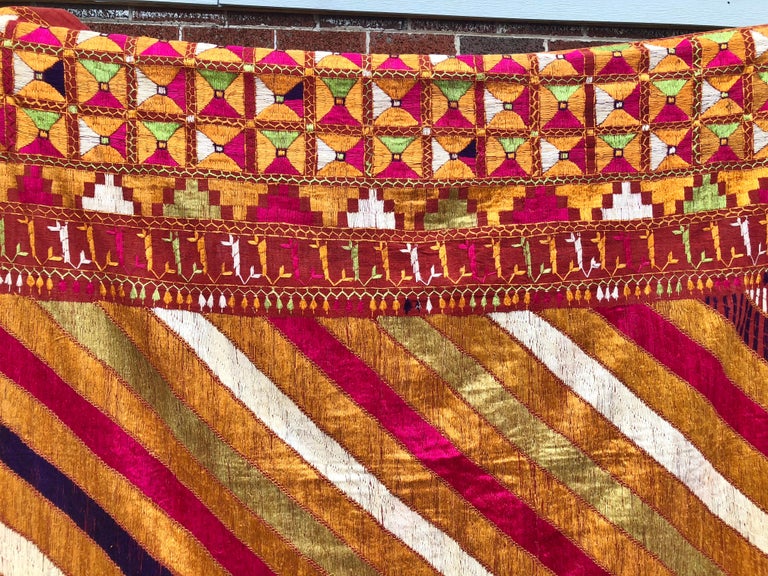 Vintage Silk Embroidered Phulkari Bagh Wedding Shawl. Punjab, India For Sale at 1stDibs