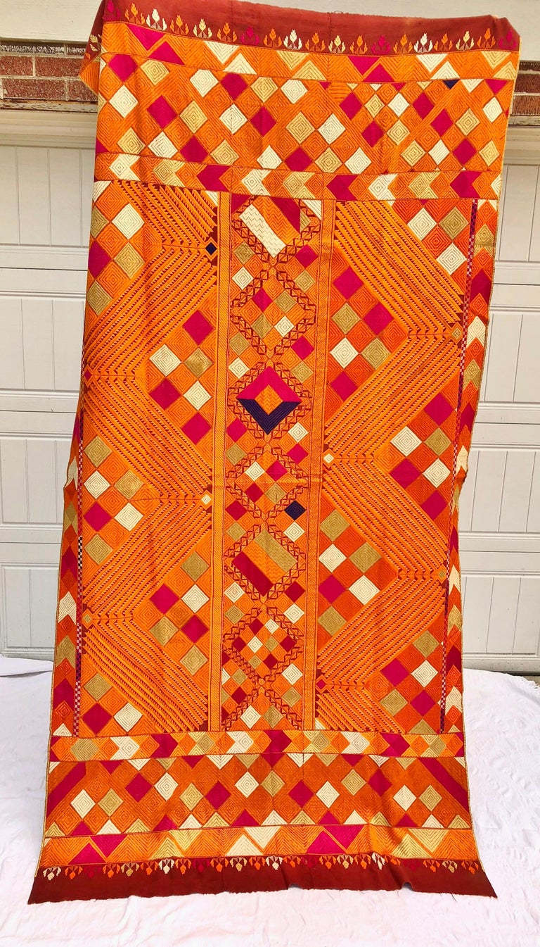 Vintage Silk Embroidered Phulkari Bagh Wedding Shawl, Punjab, India For ...