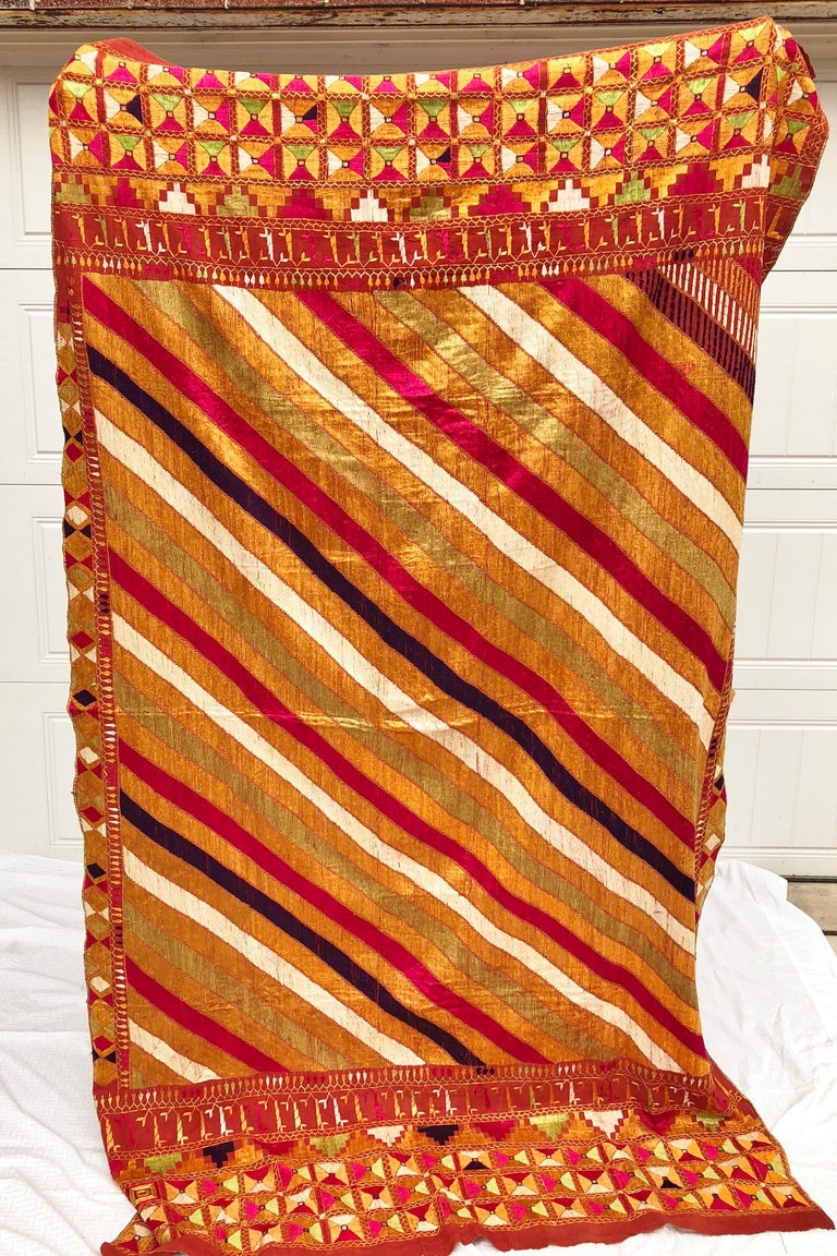 Vintage Silk Embroidered Phulkari Bagh Wedding Shawl. Punjab, India For ...