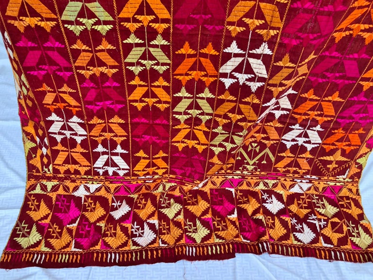 Vintage Silk Embroidered Phulkari Wedding Shawl from Punjab, India For ...