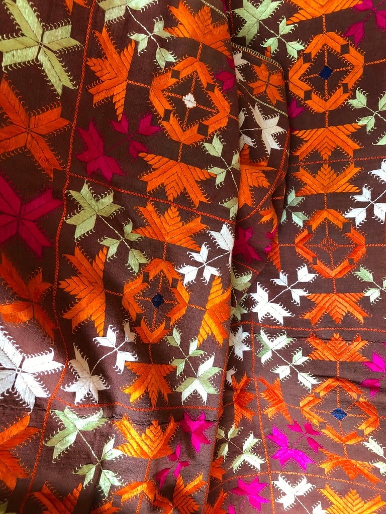Vintage Silk Embroidered Phulkari Wedding Shawl, Punjab, India at 1stDibs