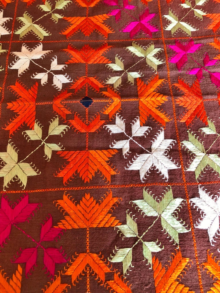 Vintage Silk Embroidered Phulkari Wedding Shawl, Punjab, India at 1stDibs