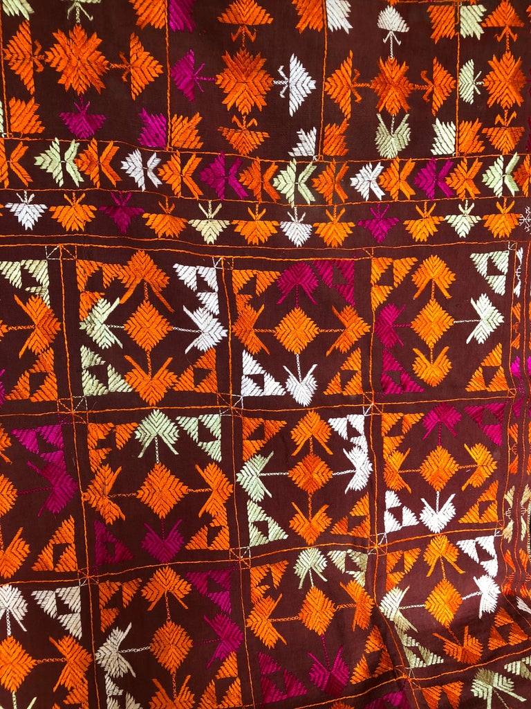 Vintage Silk Embroidered Phulkari Wedding Shawl, Punjab, India at 1stDibs