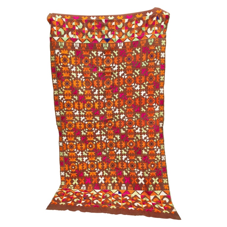 Vintage Silk Embroidered Phulkari Wedding Shawl, Punjab, India at 1stDibs