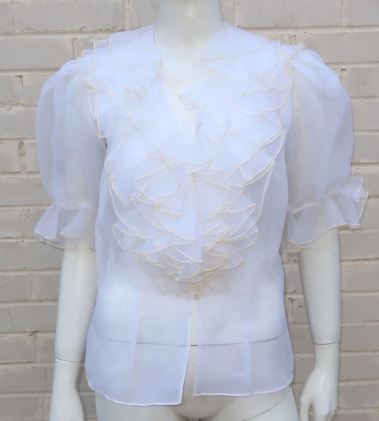 Vintage Silk Organza Sheer Ruffled Blouse at 1stDibs | gold sequin ...
