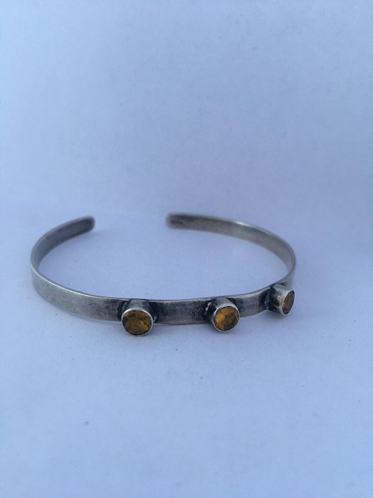 Vintage Silver Amber Bangle at 1stDibs