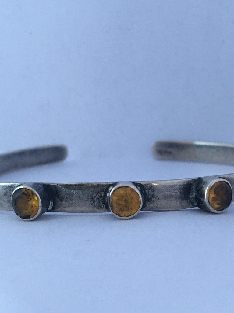 Vintage Silver Amber Bangle at 1stDibs
