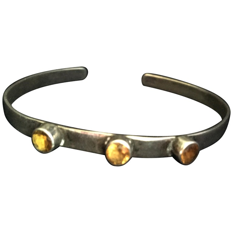 Vintage Silver Amber Bangle at 1stDibs
