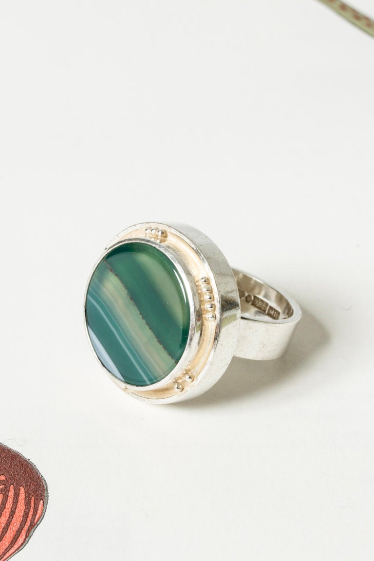Vintage silver and banded agate ring, Sweden, 1986 For Sale at 1stDibs