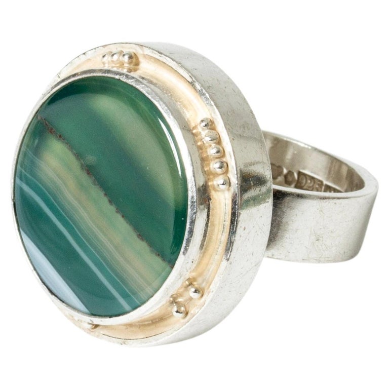 Vintage silver and banded agate ring, Sweden, 1986 For Sale at 1stDibs