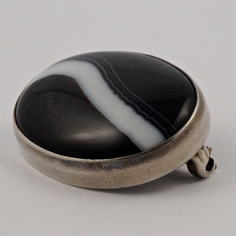 Vintage Silver and Oval Banded Agate Brooch circa 1930s at 1stDibs