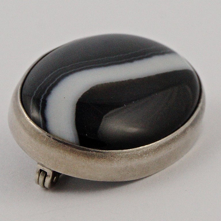 Vintage Silver and Oval Banded Agate Brooch circa 1930s at 1stDibs