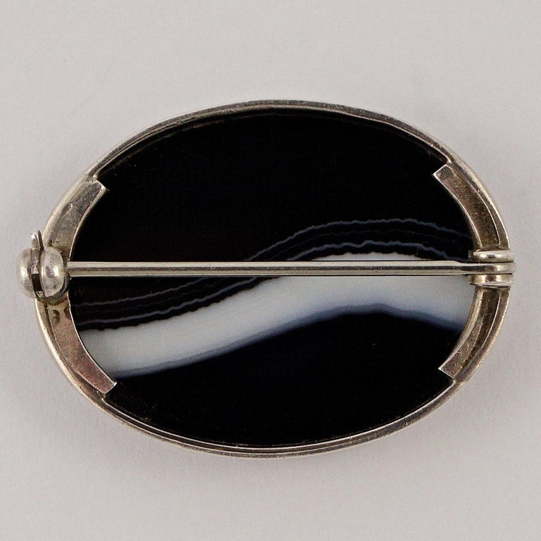 Vintage Silver and Oval Banded Agate Brooch circa 1930s at 1stDibs