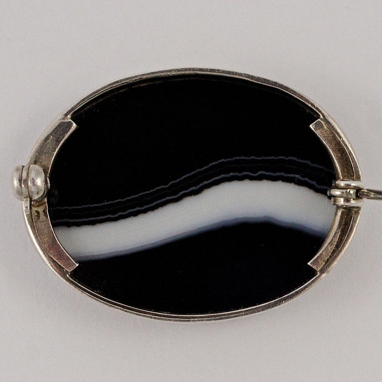 Vintage Silver and Oval Banded Agate Brooch circa 1930s at 1stDibs