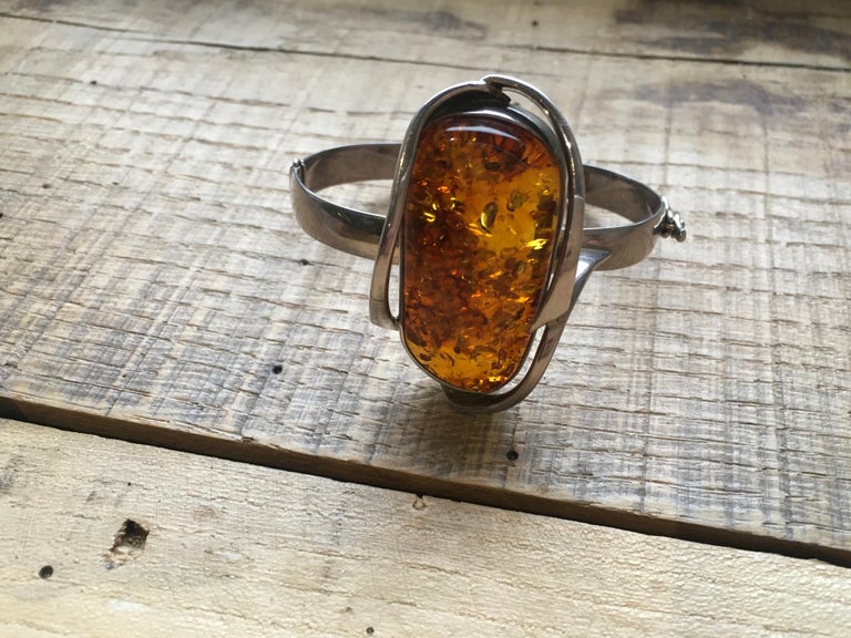 Vintage Silver and Very Large Amber Cuff / Bracelet / Bangle For Sale ...