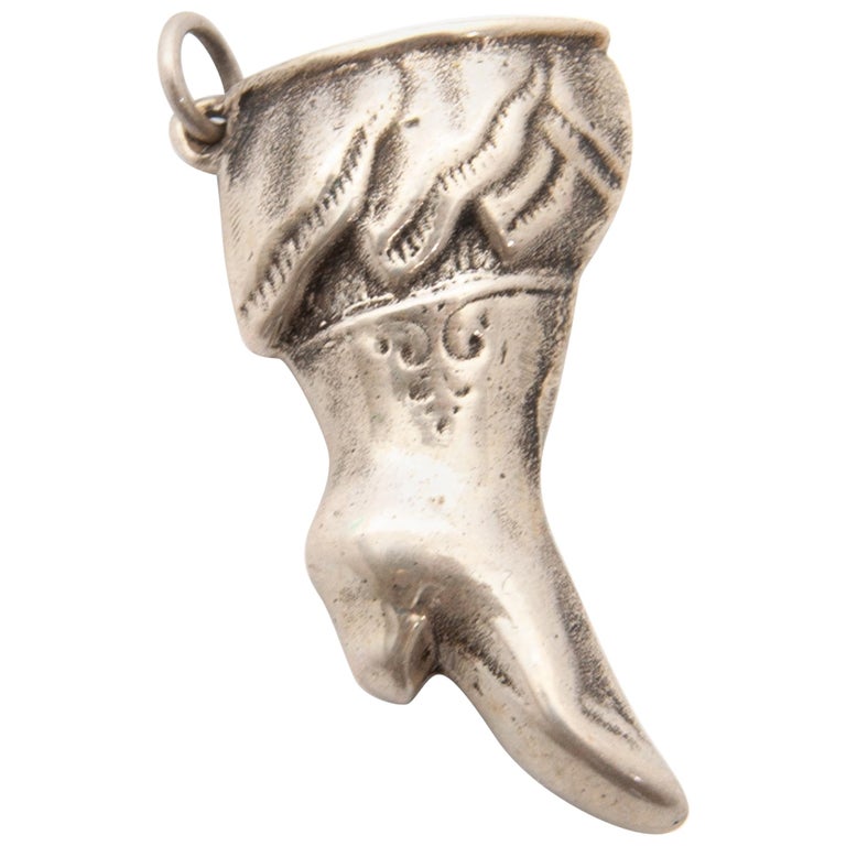 Vintage Boot Shoe Silver Charm Pendant For Sale at 1stDibs