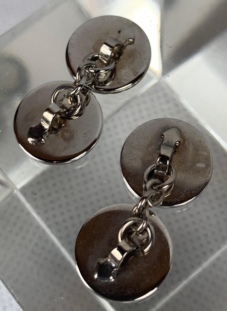 Double Round Silver Tone Cufflinks with Scrolled Raised Borders-A Pair ...