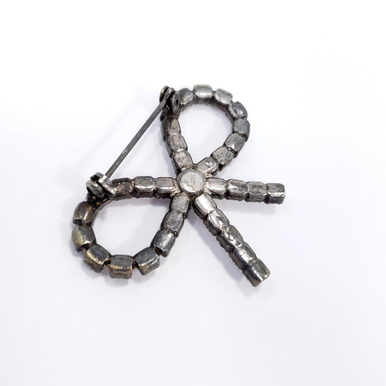 Vintage Silver Dazzling Bow Pin with Crystals, Mid 1900s For Sale at ...