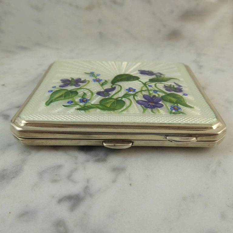 Vintage Silver and Enamelled Floral Powder Compact with Mirror ...