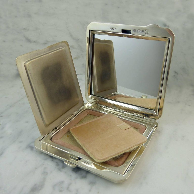 Vintage Silver and Enamelled Floral Powder Compact with Mirror ...