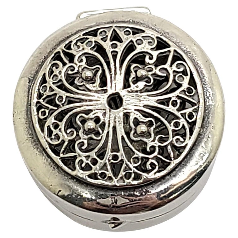 Silver Filigree Small Round Pill/Scent Box at 1stDibs