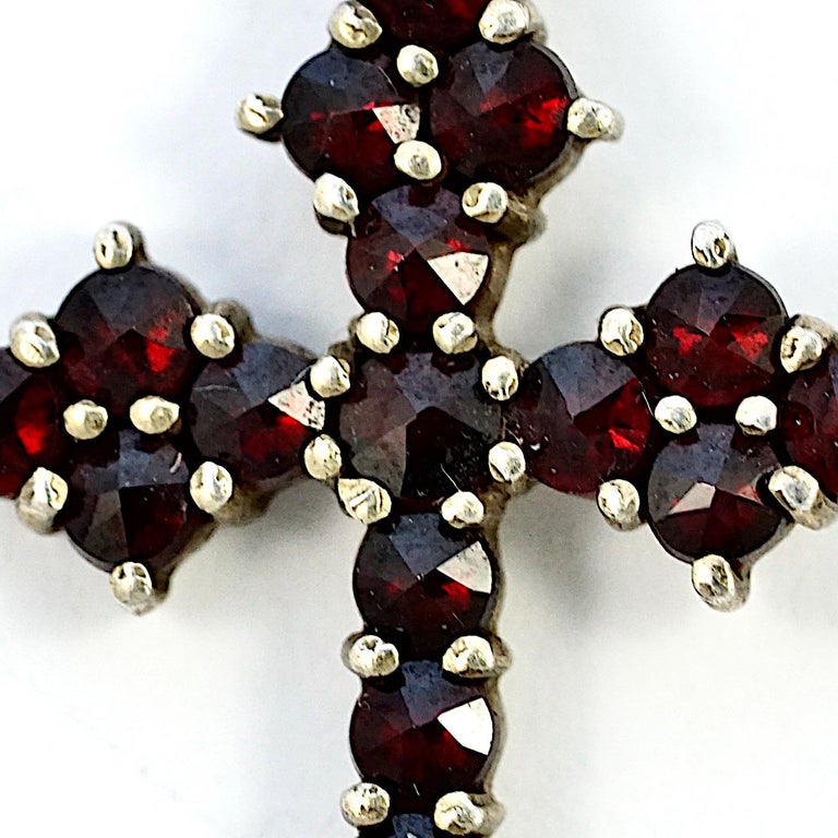 Vintage Silver Gilt and Bohemian Garnet Cross Pendant For Sale at 1stDibs
