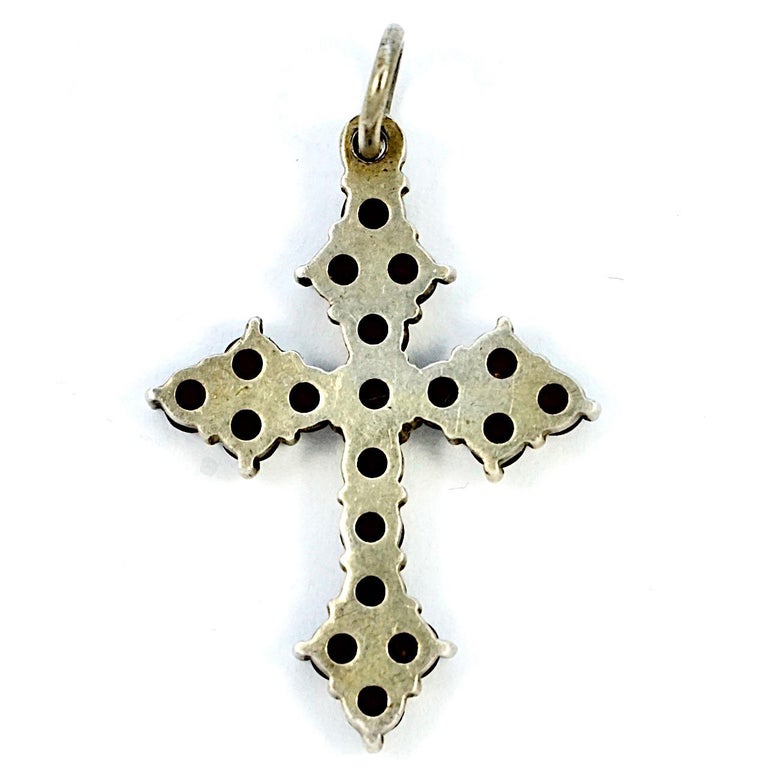 Vintage Silver Gilt and Bohemian Garnet Cross Pendant For Sale at 1stDibs