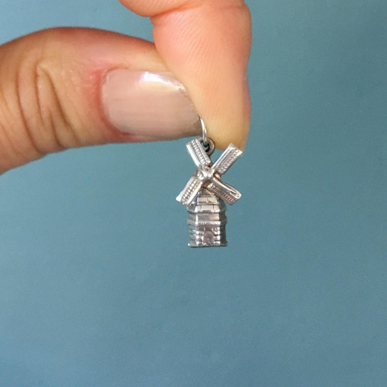 Vintage Dutch Windmill Silver Movable Charm Pendant For Sale at 1stDibs