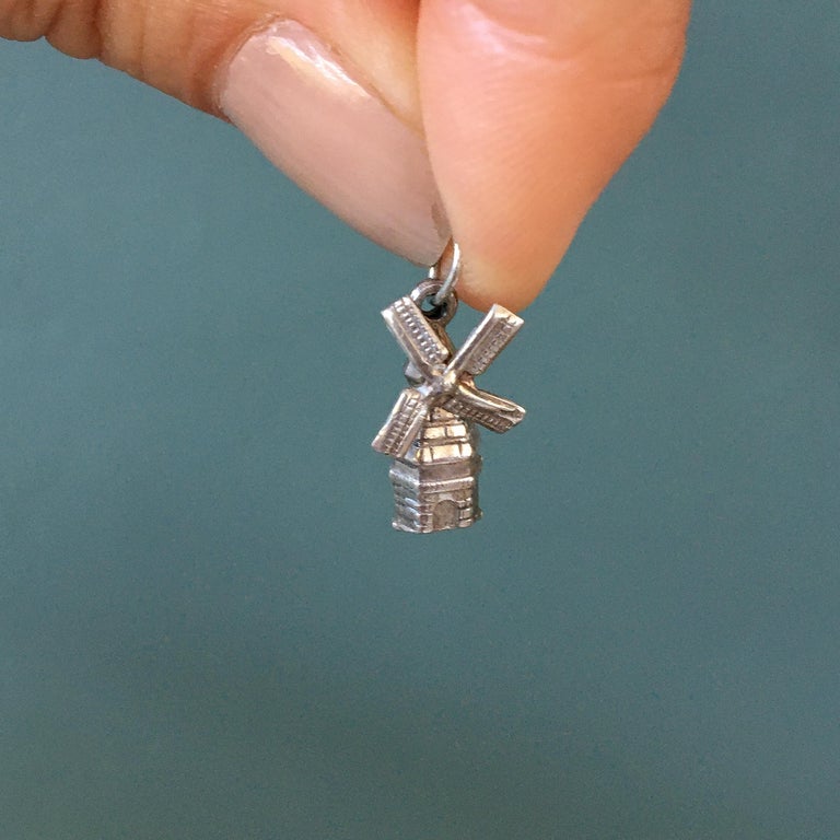 Vintage Dutch Windmill Silver Movable Charm Pendant For Sale at 1stDibs