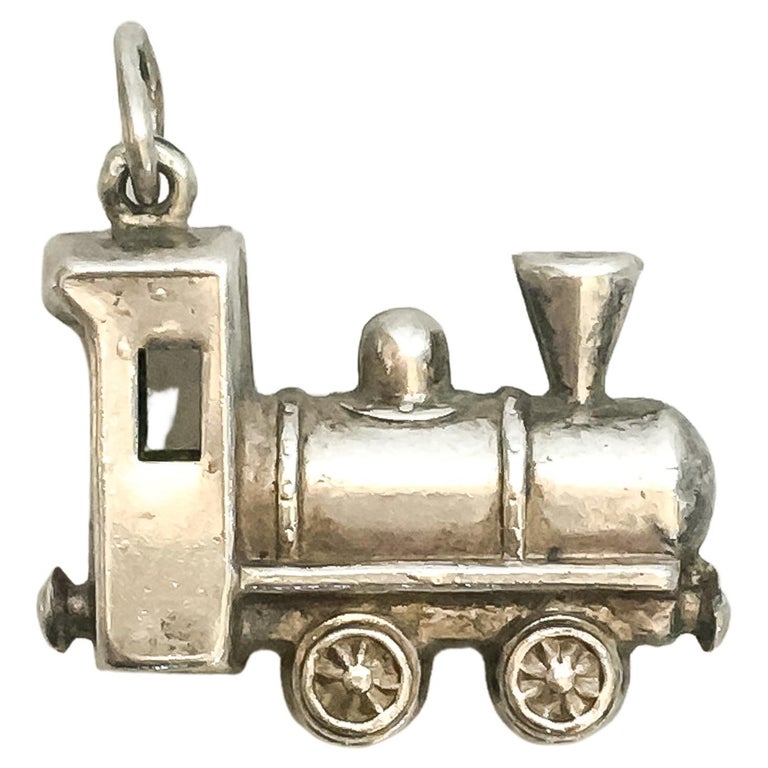 Vintage Silver Locomotive Steam Train Charm Pendant For Sale at 1stDibs