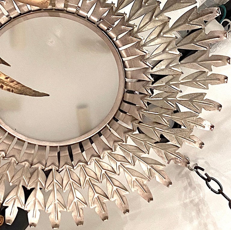 Vintage Silver Plalted Sunburst Light Fixture For Sale at 1stDibs