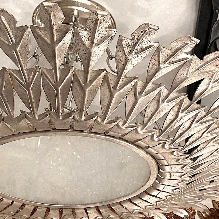 Vintage Silver Plalted Sunburst Light Fixture For Sale at 1stDibs