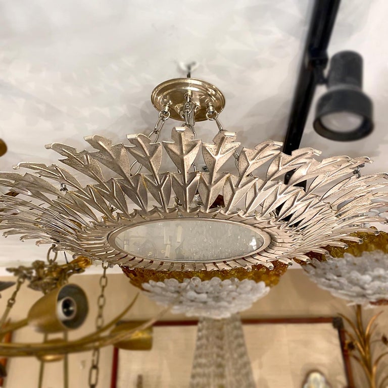 Vintage Silver Plalted Sunburst Light Fixture For Sale at 1stDibs