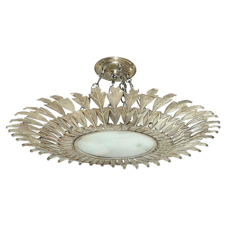 Vintage Silver Plalted Sunburst Light Fixture For Sale at 1stDibs
